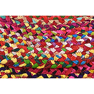 Unique Loom Braided Chindi Collection Area Rug - Layer (3' 3" Round, Multi/ Blue)