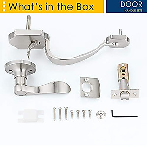 home improvement direct Single Cylinder HandleSet Door Handle for Entrance Front Door Handle for Right Handed Doors, Camelot Trim Lower Half Handle Set in Satin Nickel Finish