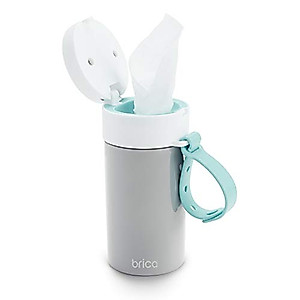 Brica Clean-to-Go Wipes Container Starter Pack, Includes 60 Unscented Hand & Face Baby Wipes, 99% Water Wipes with Chamomile & Aloe