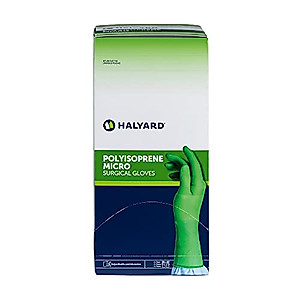 HALYARD Micro Surgical Glove, Synthetic Polyisoprene, 7.9 mil Thick, Individually Wrapped Pairs, Powder Free, Sterile, 6.5 Small, Green, SGL90065 (Box of 50 Pairs - 100 Total)