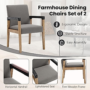 Kmax Modern Dining Chairs Set of 4 Linen Fabric Kitchen Arm Chairs Upholstered Accent Chairs with Wooden Legs for Dining Room, Living Room, Bedroom, Grey