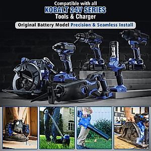 TenHutt 【Upgrade】 2Pack 6.0Ah Replace Battery for Kobalt 24V Battery MAX 6.0Ah KB624-03 KB524-03 KB424-03 KB224-03 0673802 Cordless Tools Lithium Ion Battery[Can't FIT Snow Joe &Sun Joe &Chain Saw]