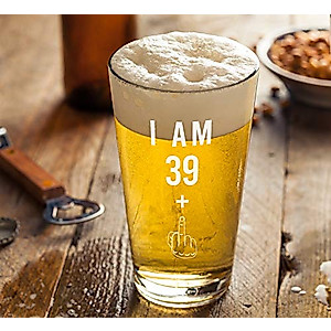 39 + One Middle Finger 40th Birthday Gifts for Men Women Beer Glass – Funny 40 Year Old Presents - 16 oz Pint Glasses Party Decorations Supplies - Craft Beers Gift Ideas for Dad Mom Husband Wife 40 th