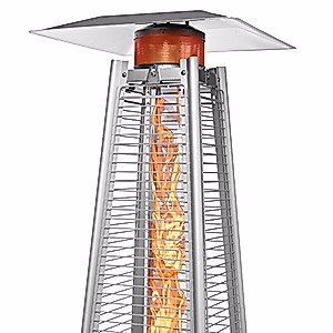 Thermo Tiki Deluxe Propane Outdoor Patio Heater - Pyramid Style w/Dancing Flame (Floor Standing) - Stainless Steel