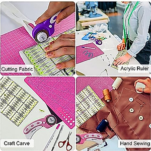 Rotary Cutter Set, 38PCS 45mm Rotary Fabric Cutter Wheel Set, Fabric Cutter Wheel, Quilting Rotary Cutters Rolling Fabric Cutter Wheel and A3 Mat, Rotary Rolling Cutter For Sewing, Quilting(Pink)