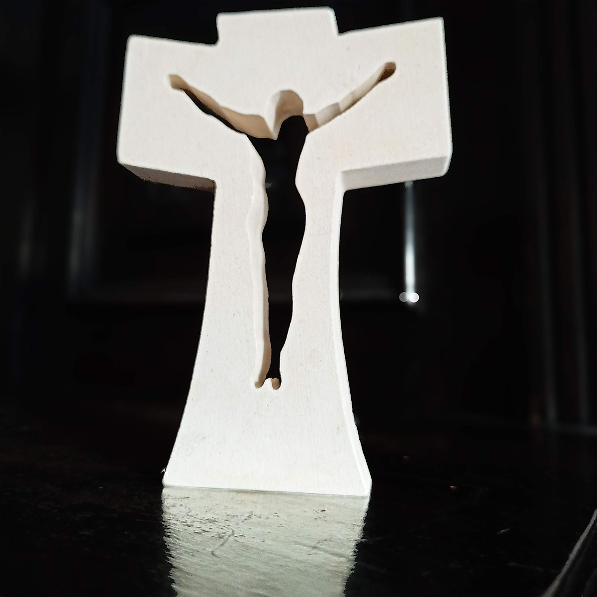 Stone Crucifix Cross Handmade In Italy - Free Standing or Hanging Ornament - Incl Gift Box & Blank Message Card - New Home Religious Christian Catholic Decoration Ornament Memorial