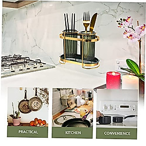 Cabilock 1 Set Light Luxury Cutlery Rack Spoon Storage Holder Round Spoon Container Ornament Container Silverware Holder Silverware Organizer The pet Spoon Rest European and American