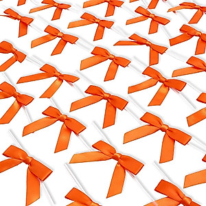 100 Pack Orange Bow Twist Ties for Treat Bags, 3-Inch Pre-tied Satin Ribbons for Crafts, Gift Wrap, Themed Party Favors, Baked Goods