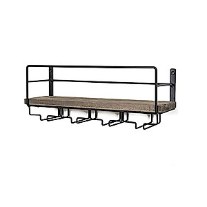 SODUKU Wall Mounted Rustic Wood Wine Rack with 4 Long Stem Glass Holder | Home Kitchen Décor | Storage Rack