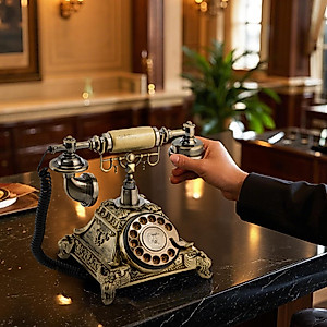 Jucoan Vintage Rotary Telephone, Retro Old Fashioned Classic Corded Phone, Decorative Antique Landline Phone for Home Office Decor, Bronze