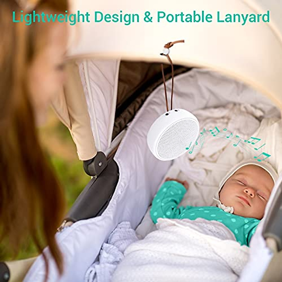 Fitniv Portable White Noise Machine, 20 Soothing Soundtracks Sound Machine for Baby & 5 Timer Functions, Built-in Battery Support 70 Hours Playtime, Compact Design for On-The-Go Use & Travel, White