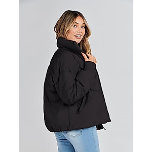 MEROKEETY Women's 2024 Winter Long Sleeve Zip Puffer Jacket Pockets Baggy Short Down Coats, Black, S