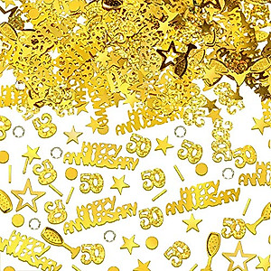 50th Happy Anniversary Confetti 50th Party Confetti Number 50 Anniversary Confetti Metallic Foil Star Circles Mix Confetti for Table Decorations Party Supplies Anniversary DIY Art, Gold, 3000 Pieces