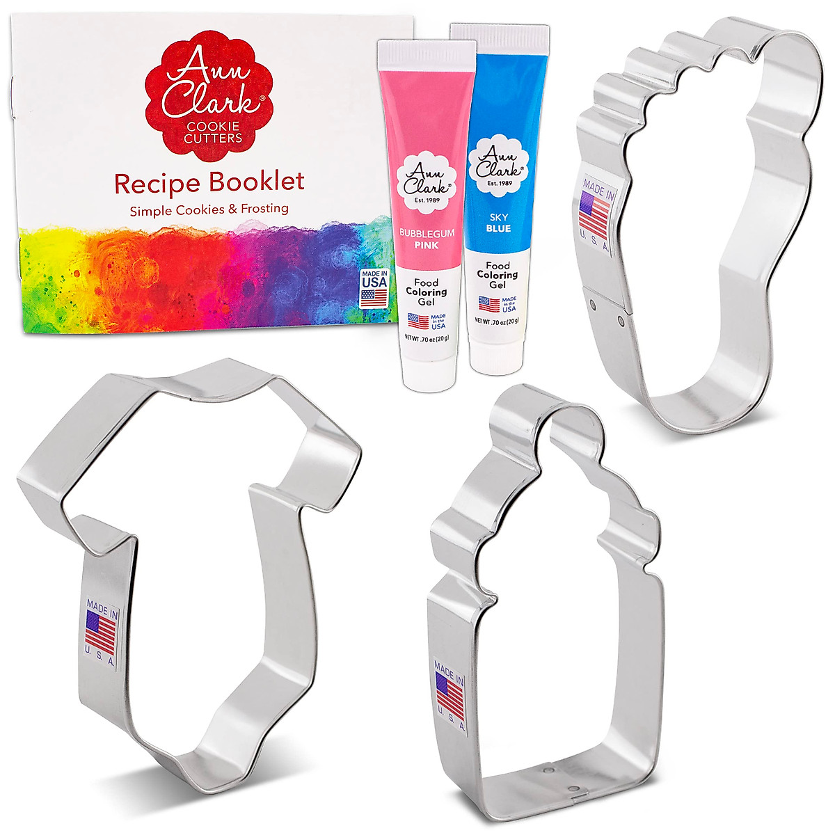 Baby Shower Cookie Cutters with Food Coloring Gel, Made in USA by Ann Clark