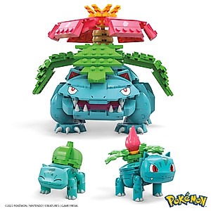 MEGA Pokémon Action Figure Building Toys, Bulbasaur Evolution Set with 622 Pieces, 3 Poseable Characters, Bulbasaur and Venusaur, for Kids