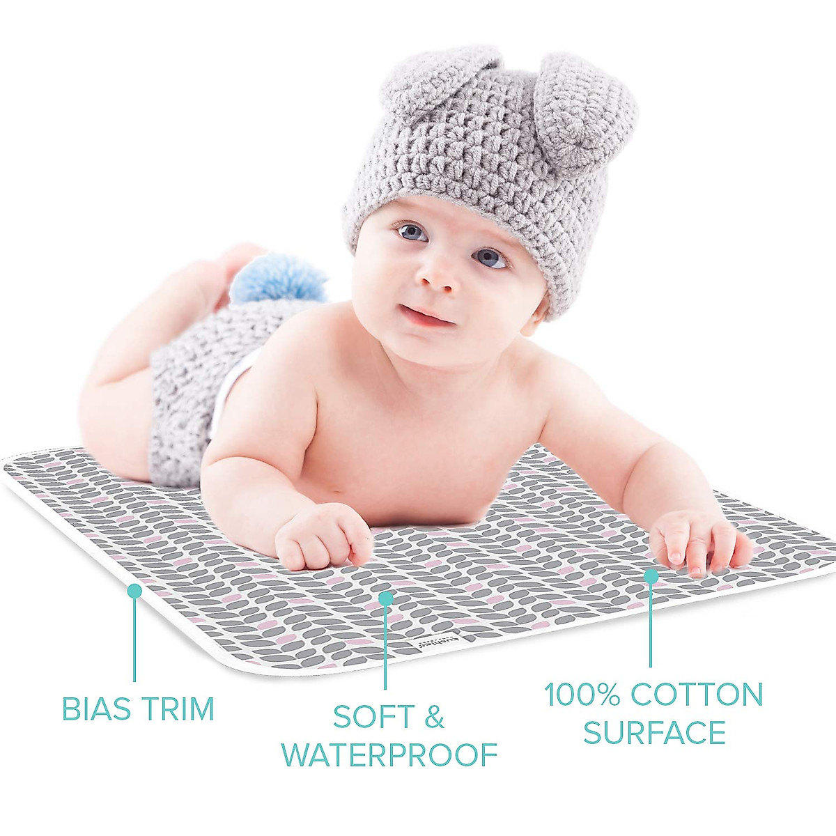 Kushies Deluxe Waterproof Changing Pad Liners - 20 x 30 inches Baby Changing Table Liners - Baby Changing Pads - Diaper Changing Flat Liner Pad Waterproof Portable (Grey Petal)