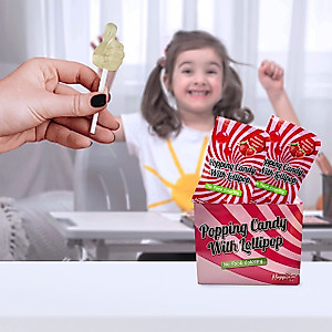 Happiness USA 50 PCS Popping Candy with Fun Dip Lollipop - All Natural No Artificial Colors or Flavors Pop Rocks Candy | Individually Wrapped Kosher Pareve Candy Pop | Non Dairy Pop Rocks Strawberry