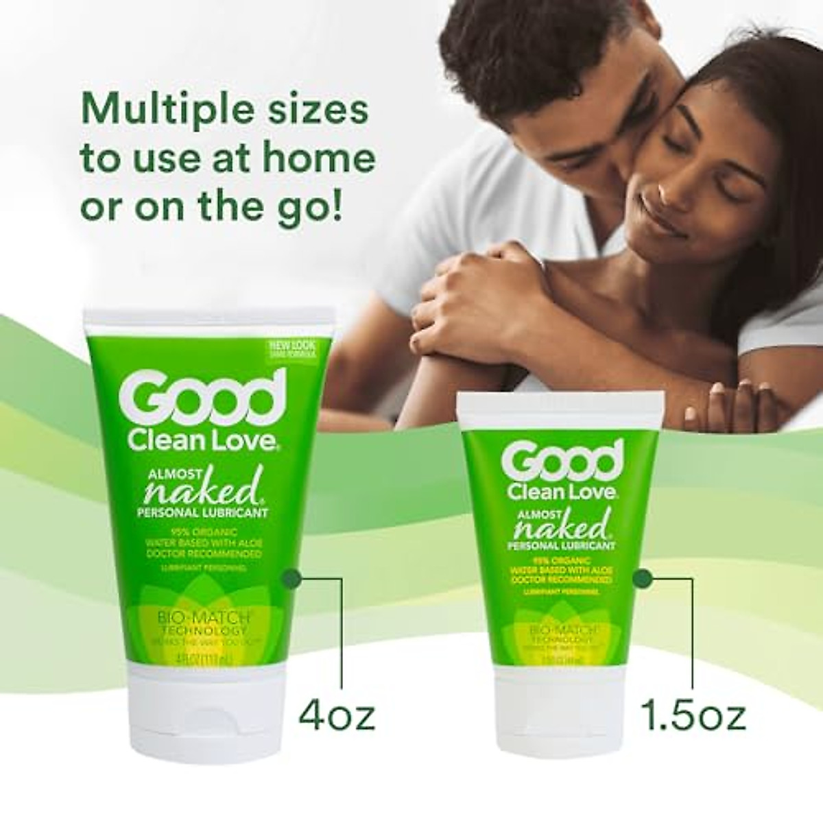 Good Clean Love Almost Naked Organic Water-Based Lube, Personal Lubricant with Aloe Vera, Safe for Adult Toys & Condoms, pH-Balanced, Intimate Wellness Gel for Men & Women, 4 Oz (2-Pack)