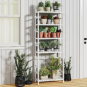 Bamjoy Bookshelf, 6 Tier Bamboo Shelf Adjustable Storage Shelves, Freestanding Tall Shelving Unit Plant Stand for Bathroom Home Office Kitchen Living Room, 23.6W x 10.2D x 63.4H White