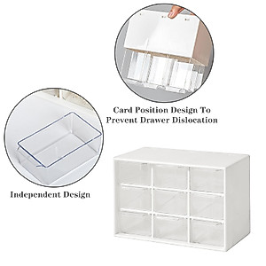 Dafape Mini Storage Drawers, Small 9 Drawers Organizer Bins Stackable Clear Plastic Box for Desk Office Bedroom Kitchen Makeup Jewelries Parts Gadgets Square Trays Desktop Stationary (White)
