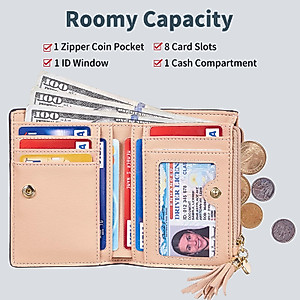 Gostwo Small Wallet Women RFID Blocking Leather Credit Card Wallet with ID Window and Zippered Coin Pocket Tassel Cute Wallet