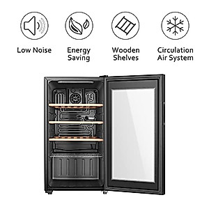 HAILANG 26 Bottle Wine Cooler Refrigerator, Freestanding Wine Cellar, 3.4 cu.ft Wine Fridge for Red & White, Glass Door