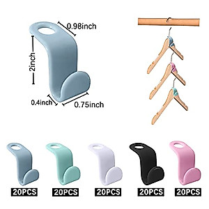 AHSONLUF 100 Pieces Clothes Hanger Connector Hooks, Thicken Clips Clothes Hangers Space Saving Plastic Hangers for Organizer Closets Extender Hooks(Pink, Blue, Black, Pink and White)