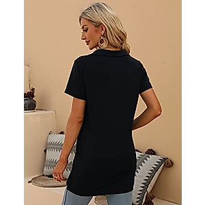 MATEAM Ladies Tops and Blouses V Neck Tops for Women Polo Shirts Womens Short Sleeve Tops Tunics Going Out Tops Black XXL