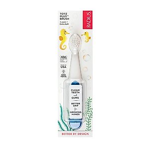 Radius Totz Plus Brush Kids Toothbrush Silky Soft BPA Free ADA Accepted Designed for Delicate Teeth & Gums for Children 3 Years & Up - WhiteBlue - Pack of 1