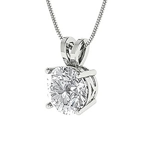 Clara Pucci 2.0 ct Round Cut Stunning Genuine Moissanite Solitaire Pendant Necklace With 16" Gold Chain box Solid 14k White Gold