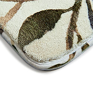 RoomTalks Green Leaf Print 2x3 Area Rug - Faux Wool Non-Slip Cute Bohemian Summer Spring Plants Leaves Bathroom Rug Washable Small Throw Rugs for Entryway Indoor Kitchen Rugs Low-Pile Porch Doormat