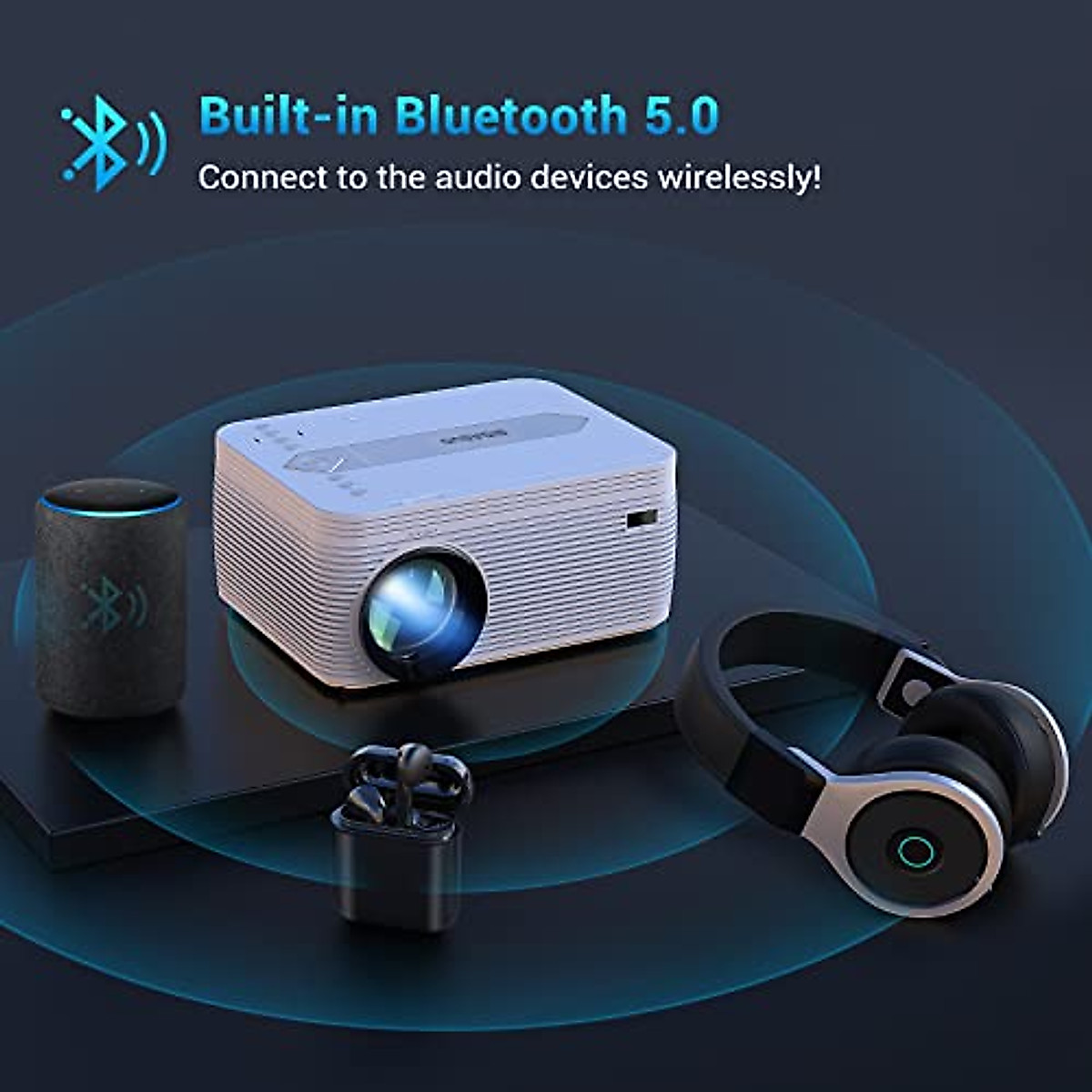 BIGASUO 5G WiFi Projector with DVD Player - 1080P Supported Home Projector with Bluetooth & Zoom, Portable Outdoor Movie Projector with Carry Bag & Tripod Compatible with Phone/Laptop/PS4/TV Stick
