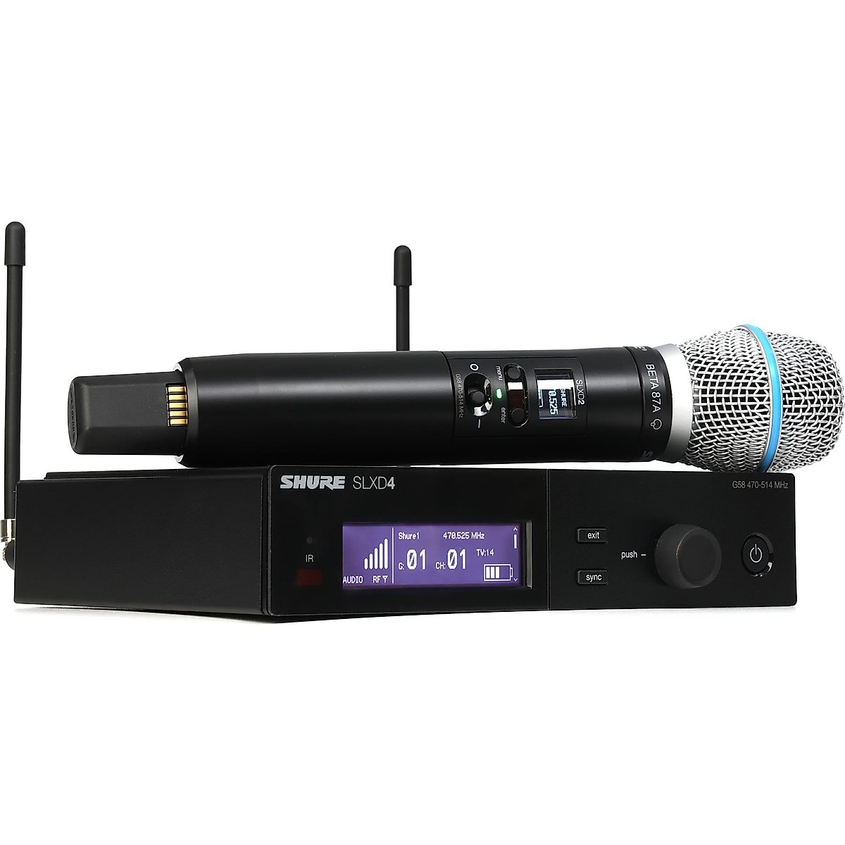Shure SLXD24/B87A Digital Wireless Microphone System - Includes SLXD2 Handheld Transmitter with BETA 87A Vocal Mic Capsule and SLXD4 Single Channel Rack Mount Receiver | G58 Band (SLXD24/B87A-G58)