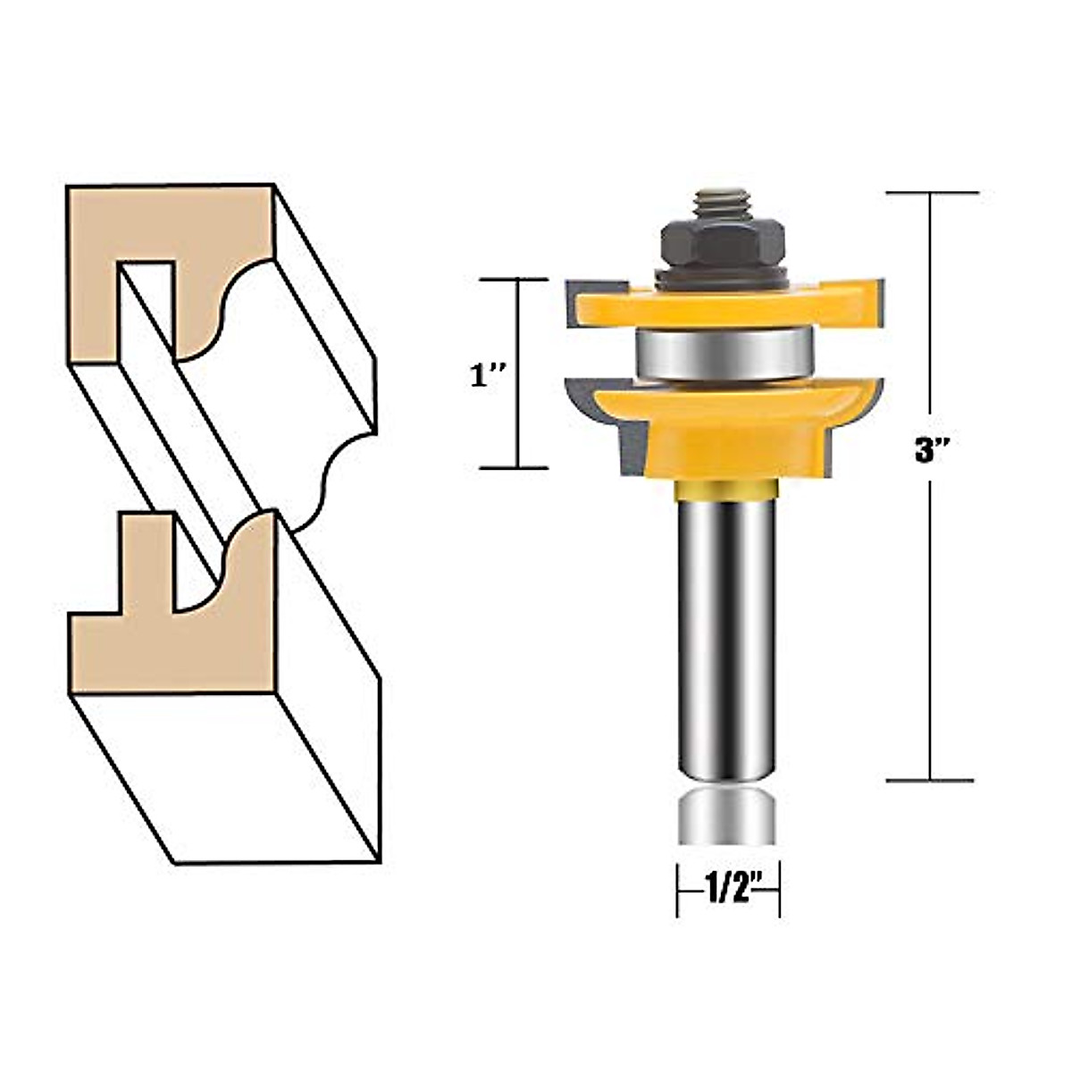 LEATBUY 3 PCS Router Bit Set 1/2 Inch Shank Round Over Raised Panel Cabinet Door Rail and Stile Router Bits, Woodworking Wood Cutter, Wood Carbide Groove Tongue Milling Tool(1/2-Double)