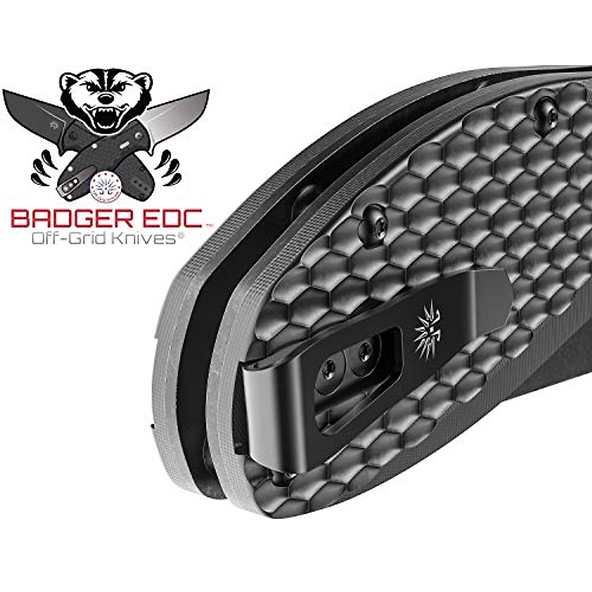 Off-Grid Knives - Badger EDC Knife, Cryo D2 Blade Steel, Grippy G10 Scales, Safety Grid-Lock, Reversible Tip-Up Deep Pocket Clip (Blackwash)