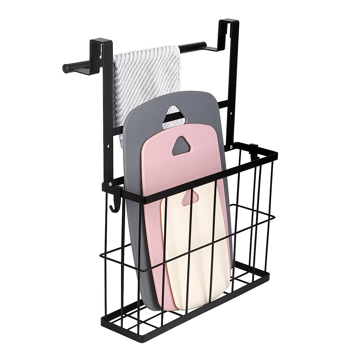 JSVER Over Cabinet Organizer Kitchen Cabinet Organizer, Cabinet Door Organizer with Towel Holder for Cutting Board, Aluminum Foil, Baking Sheet, Plastic Wrap