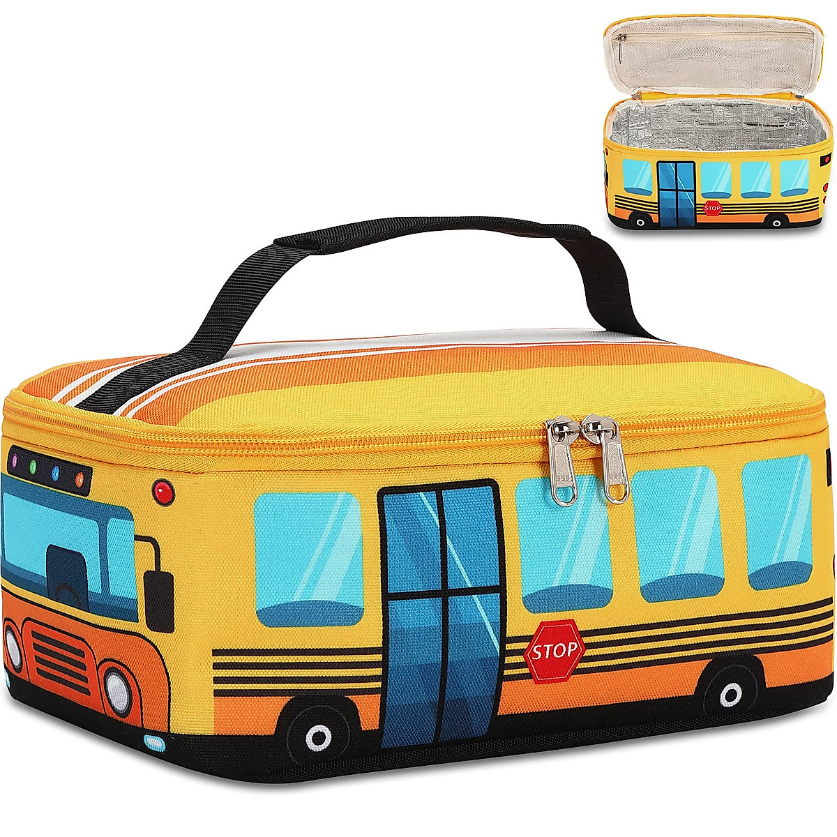 LEDAOU Lunch Box Kids Boys Girls Cute Insulated Lunch Box Reusable Lunch Bag Meals Tote Lunchbox for School Picnic Travel (Bus Yellow)