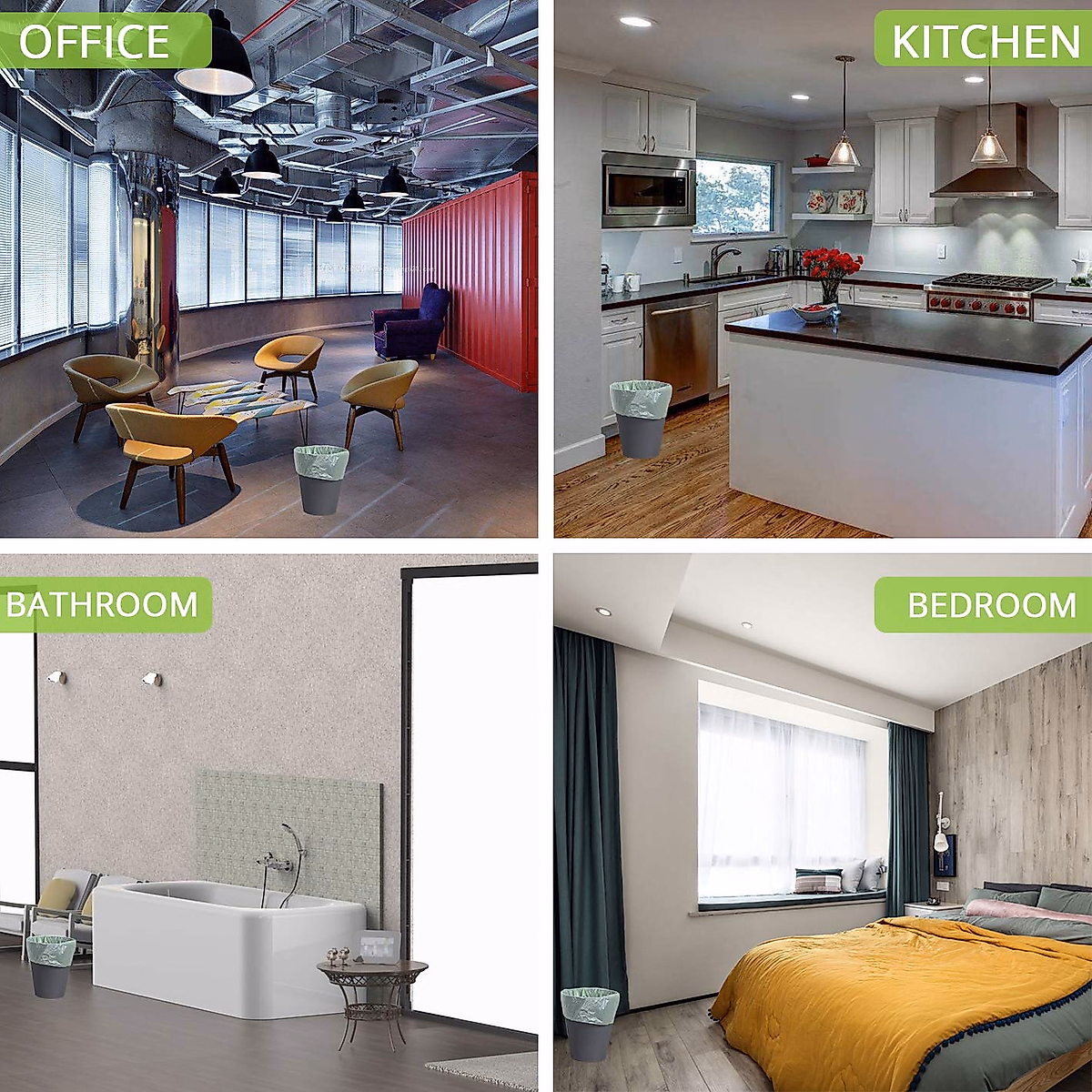 2 Gallon Compostable Trash Bags Small Biodegradable Garbage Bags 7.5 Liters Wastebasket Trash Liners for Bathroom Office Bedroom, Green 100 Counts