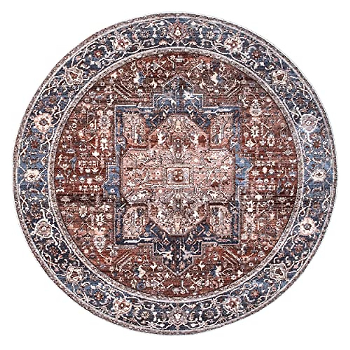 nuLOOM Harriet Vintage Medallion Fringe Area Rug - 5 Round Area Rug Traditional Blue/Multicolor Rugs for Living Room Bedroom Dining Room Kitchen