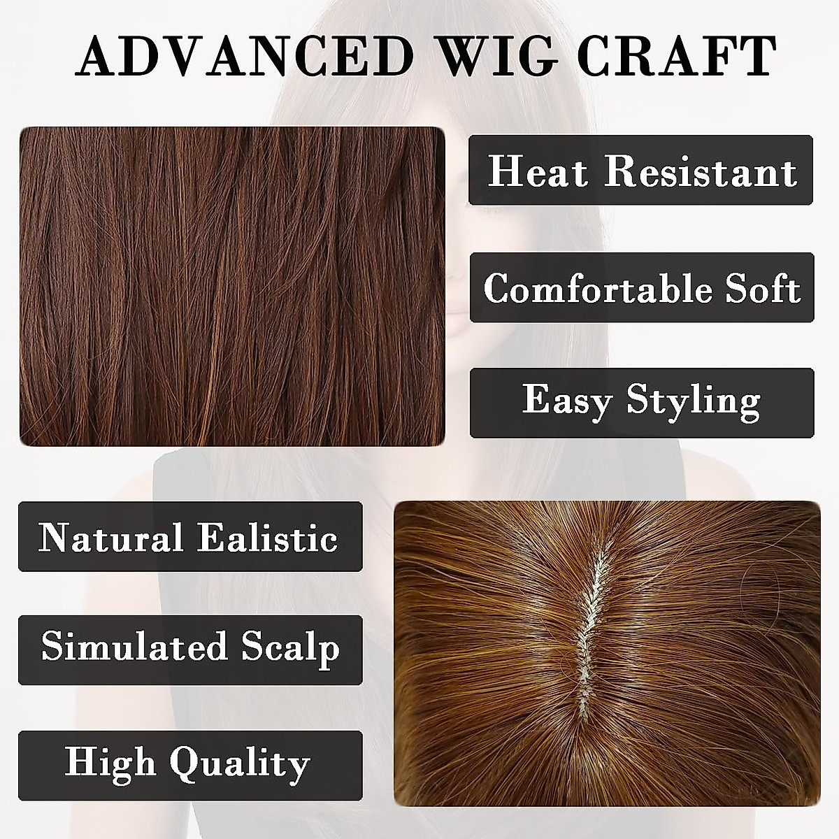 Doremiy Brown Wig with Bangs Natural Medium Length Straight Wigs for Women Heat Resistant Fiber Synthetic Wigs for Daily Cosplay