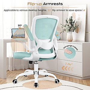 KERDOM Ergonomic Mesh Office Chair with Lumbar Support, Flip-up Arms & Swivel Feature - Adjustable Height Home/Gaming Chair (LightBlue)