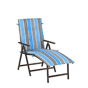 Kozyard Cozy Aluminum Reclining Lounge Chair for Beach, Yard, Pool, Deck, Patio - Outdoor Chaise Lounge with Drink Holder Weather Free Adjustable Assemble-Free Blue Strip Cushion