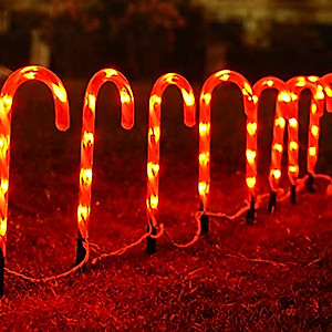 Dazzle Bright 16" 10 Pack Christmas Candy Cane Pathway Markers, 60 LED Outdoor Waterproof Candy Light with 8 Modes for Walkway Garden Lawn Christmas Decorations