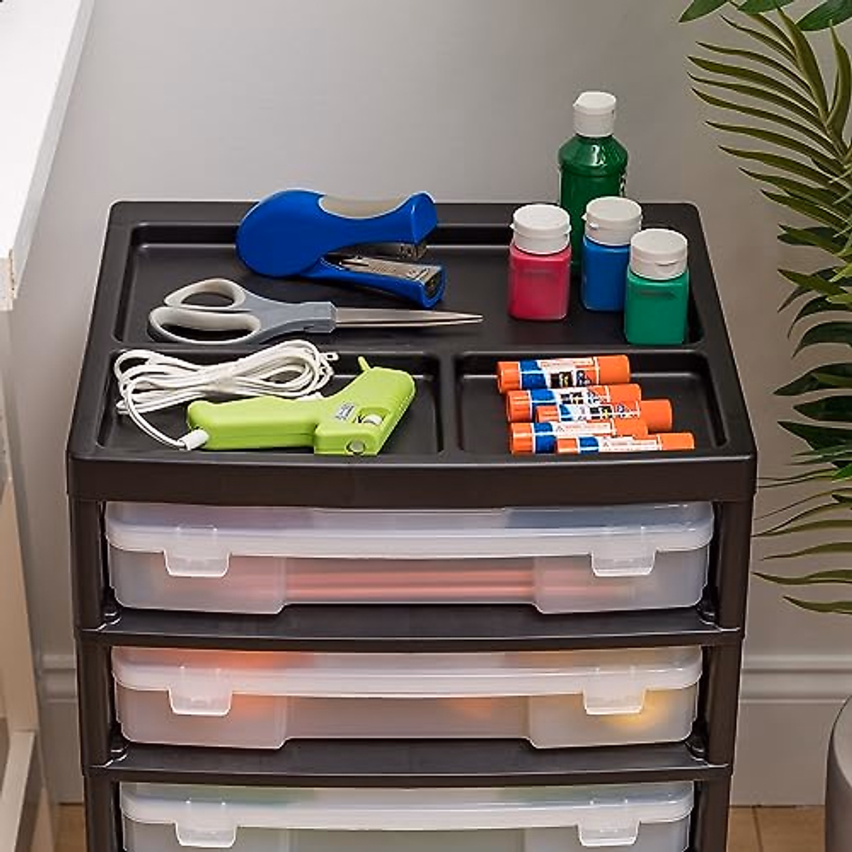Plastic Drawer Storage Organizer 5 Drawers Dresser Rolling Storage Cart Craft Dorm Storage Shelves Containers With Drawer Unit On Wheels for Art Supplies,Home,Closet,Bedroom,Bathroom,Office, Black