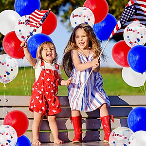 RUBFAC 65pcs Red White and Blue Balloons 4th of July Patriotic Balloons Arch Garland Kit, 12 Inches Confetti Balloons for Independence Day Nautical Baseball Birthday Party Decorations
