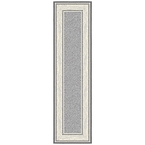 Ottomanson Ottohome Non-Slip Rubberback Bordered Design 3x10 Indoor Runner Rug, 2'7" x 9'10", Light Gray