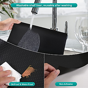Gocfami Shelf Liners for Kitchen Cabinets, 17.7''x78.7'', Non Adhesive Drawer Liners for Cupboard,EVA Material Non Slip Black Shelf Liners,Waterproof & Durable Cabinet Mat for Bathroom/Pantry/Desk