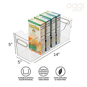 Oggi Cabinet/Drawer High Wall Storage Bin - 14" x 5", Clear/Gray, Ideal for Kitchen Organization, Pantry Storage, Fridge Organizing - Set of 6