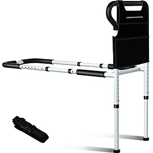 KingPavonini Bed Rails for Elderly Adults Safety - Adjustable Bed Cane with Non-Slip Ergonomic Handle and Storage Pocket, Stable Bed Assist Rails for Seniors Hold up to 300 Lbs, Tool-Free Assembly