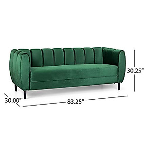 Christopher Knight Home Miranda Velvet 3 Seater Sofa, Emerald, Dark Brown
